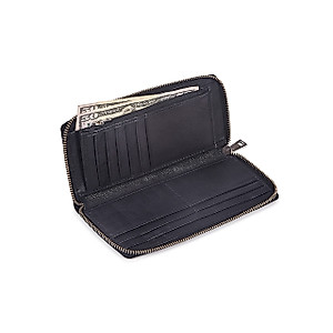 Zinda Genuine Leathers Women’s Wallet Zip Around Long Purse RFID Protection (Black)