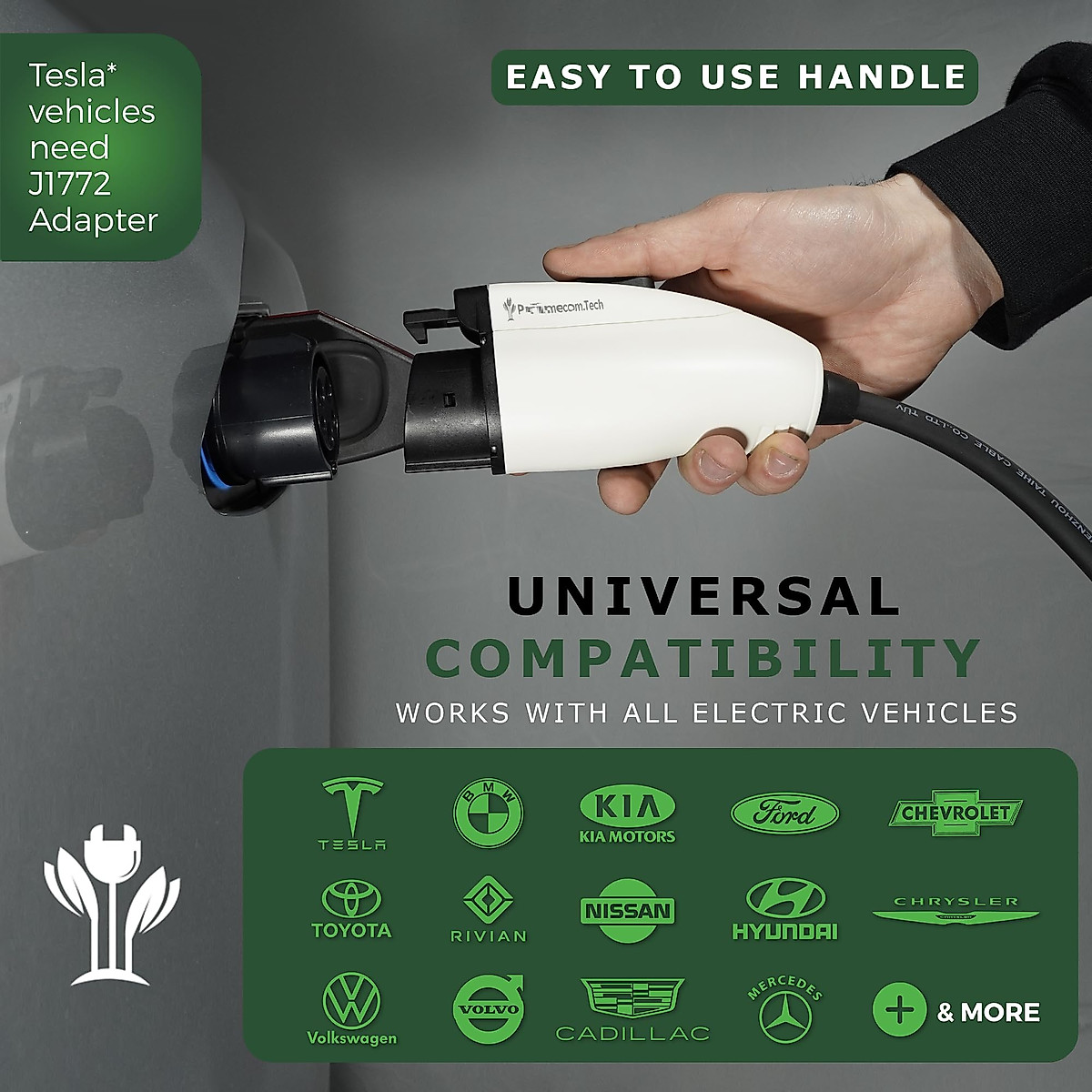PRIMECOM Level 2 EV Charger 220/240V, 16A, 30ft & 50ft, Portable EVSE Electric Vehicle Charging Cable Compatible with Bolt Volt Leaf BMW i3 Fiat 500e Clarity NIRO Prius (10-30P, 30 Feet)