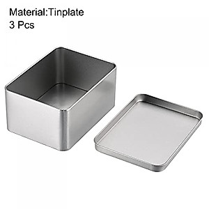 uxcell Metal Tin Box, 3pcs 4.92" x 3.54" x 2.36" Rectangular Empty Tinplate Storage Containers with Lids, Silver Tone