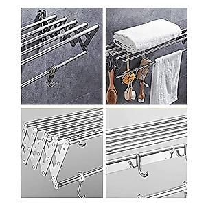XMCX Retractable Wall Mounted Drying Rack Clothes Drying Rack Laundry Hanger with Hooks Foldable Clothes Dry Rack Space Saving Retractable Rack Easy Storage (Size : 60cm)