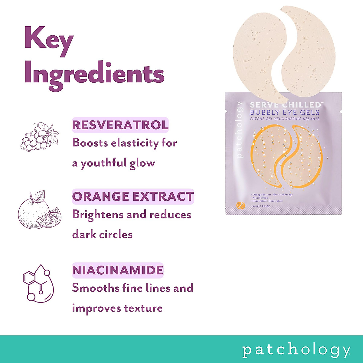 Patchology Serve Chilled Bubbly Eye Gels with Niacinamide, Hydrating Under Eye Patches with Niacinamide and Vitamin C, Under Eye Gel Pads with Gel Technology, Facial Skin Care Products - 5 Pairs