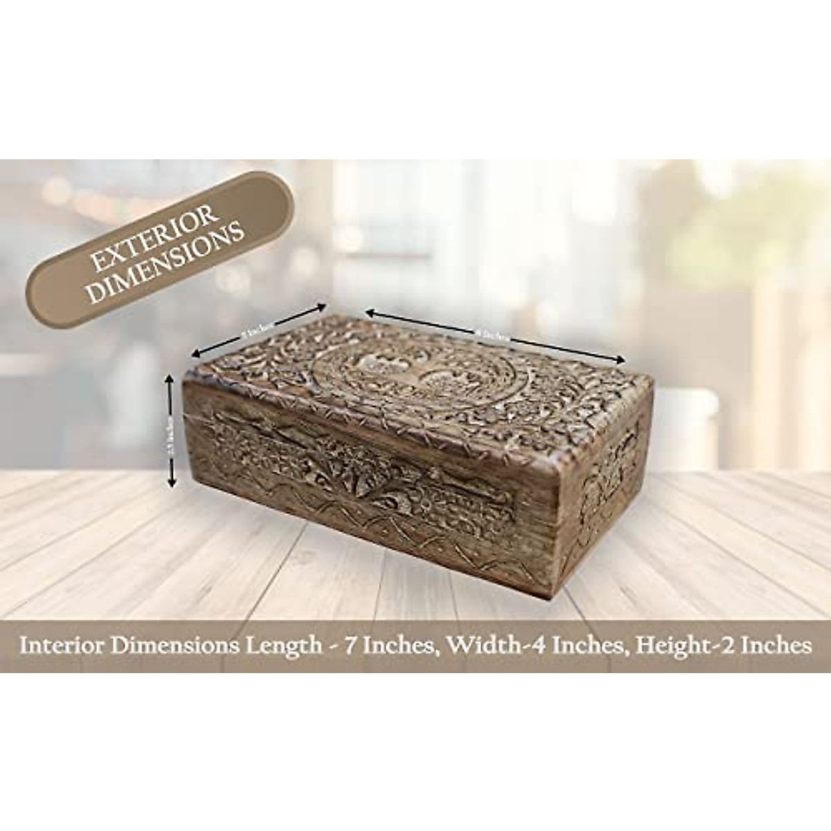 DharmaObjects Hand Carved Tree of Life Wooden Box Keepsake Storage Multi Utility