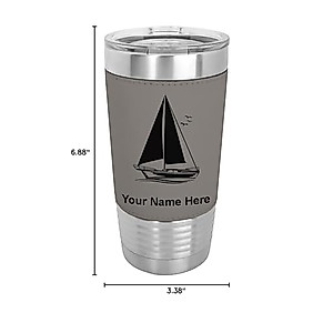 LaserGram 20oz Vacuum Insulated Tumbler Mug, Sailboat, Personalized Engraving Included (Faux Leather, Gray)