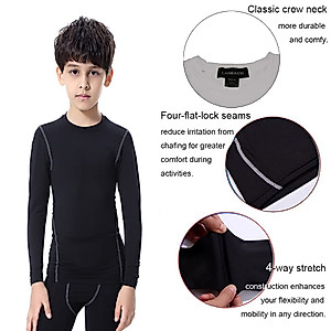 SANKE Boys Soccer Practice Long Sleeve Shirt & Pants 2PCS Compression Set, Black, 10