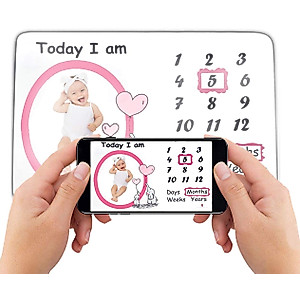 Baby Monthly Milestone Blanket Girl - Soft Newborn Baby Milestone Blanket, Age Personalized Baby Blankets, Growth Chart Months Baby Blanket, Prop Customized Elephant Blanket Shower, Gift Box +2 Frames