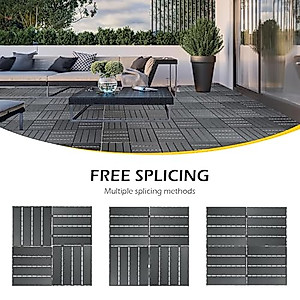 Plastic Interlocking Patio Deck Tiles 44 PCS Plastic Assembled Floor Outdoor Balcony Terrace Floor Garden Buckle Non-Slip Imitation Wood Floor (Gray)