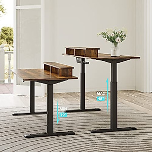 EUREKA ERGONOMIC Electric Standing Desk,63 Inches Height Adjustable Desk,Stand up Desk with Dual Motor,Computer Desk with LED Lights & Double Shelves,Home Office Desk with Monitor Stand,Brown Wood