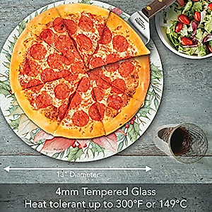 CounterArt Glad Tidings 4mm Heat Tolerant Tempered Glass Lazy Susan Turntable 13" Diameter Cake Plate Condiment Caddy Pizza Server