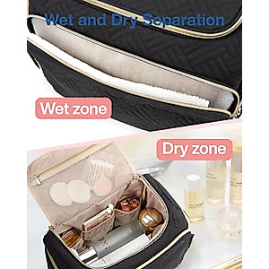 BAGSMART Travel Toiletry Bag, Large Wide-open Travel Bag for Toiletries, Makeup Cosmetic Travel Bag with Handle, Black-L