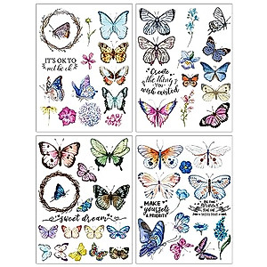 4 Sheets Delicate Butterfly Rub on Transfer 12 x 16 '' Vintage Flower Papillion Collection Rub on Transfers for Furniture and Crafts Decals for Furniture Craft Party Home DIY Arts