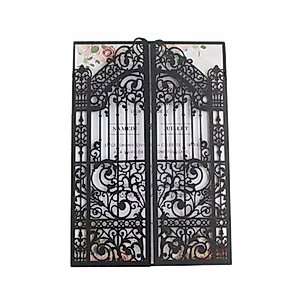 MillaSaw Black Fence Laser Cut Invitations For Weddings Engagement Mermaid Birthday Party Gate Fold Design 25 Sets (black, 4.9"x7.1")
