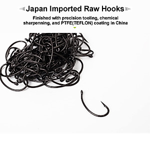 Fairiland Carp Hook Circle Shape Fish Hook 82B High Carbon Steel Fishing Hooks PTFE Coated Matt Black Barbed Hook for Saltwater Freshwater Packed in Hook Box(250pcs 5-Size)