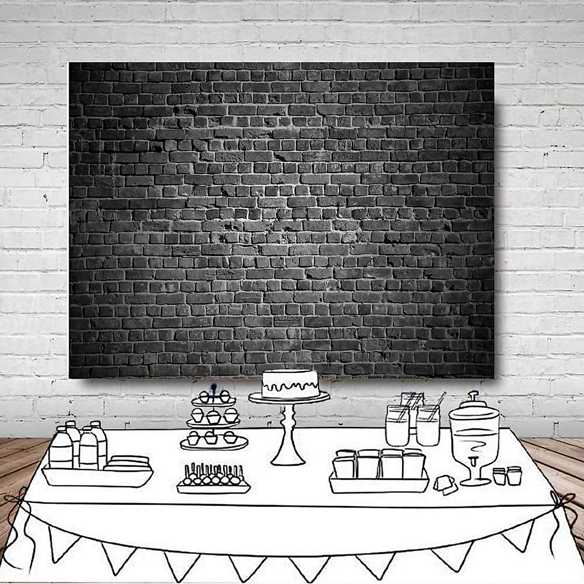 Dudaacvt 7x5FT Black Brick Wall Photography Backdrop Brick Backdrop Vintage Theme Stone Brick Background Baby Birthday Party Decoration Photo Booth Studio Props