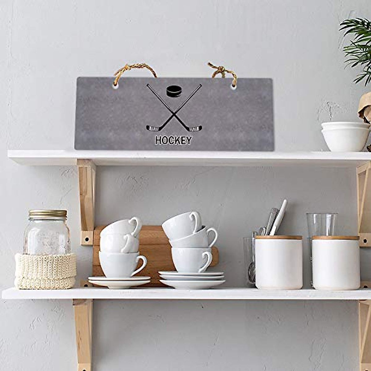 Wooden Hanging Wall Decor Sign-Hockey Gray Vintage,Welcome Door Hanging Sign Home Decor Wall Art Plaque Sign for Living Room Kitchen Farmhouse