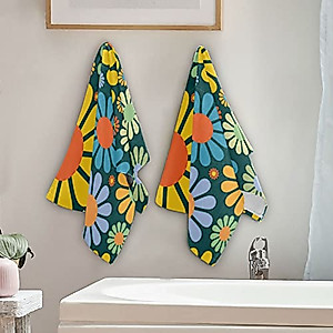 Hippie Flower Hand Towels Green Floral Towel Set of 2 Spring Summer Small Bath Towels Soft Guest Face Towel Bathroom Decorations Thin Kitchen Tea Dish Towels