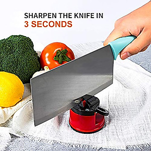 Knife Sharpeners, Mini Knife Sharpener with Suction Base, Pocket Knife Sharpeners Suitable for Most Blade Types, Small Knife Sharpener for Kitchen and Camping, Red
