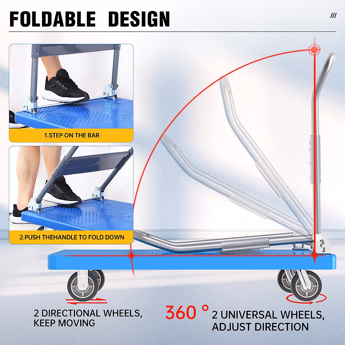 Heavy Duty Platform Truck, Industrial Panel Truck Cart 360 Degree Swivel Wheels, Flatbed Cart Add Reinforcing Steel Bar with 2200 lbs Capacity, 61X 27.5 inch