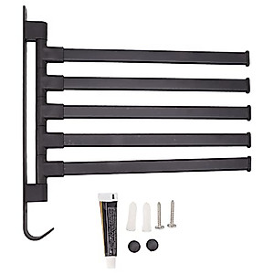 Matte Black Swivel Towel Bar, Wall Mounted Bathroom Towel Rack Well Structured Rustproof with Auxiliary Sticker for Corridor for Lobby (5 Arms)