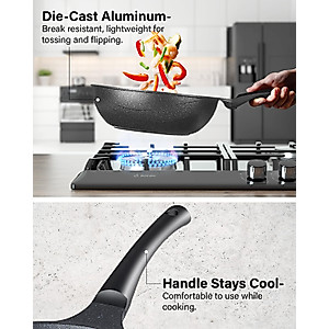 Cook N Home 2646 Marble Nonstick Cookware Saute Fry Pan, 12-inch, Black