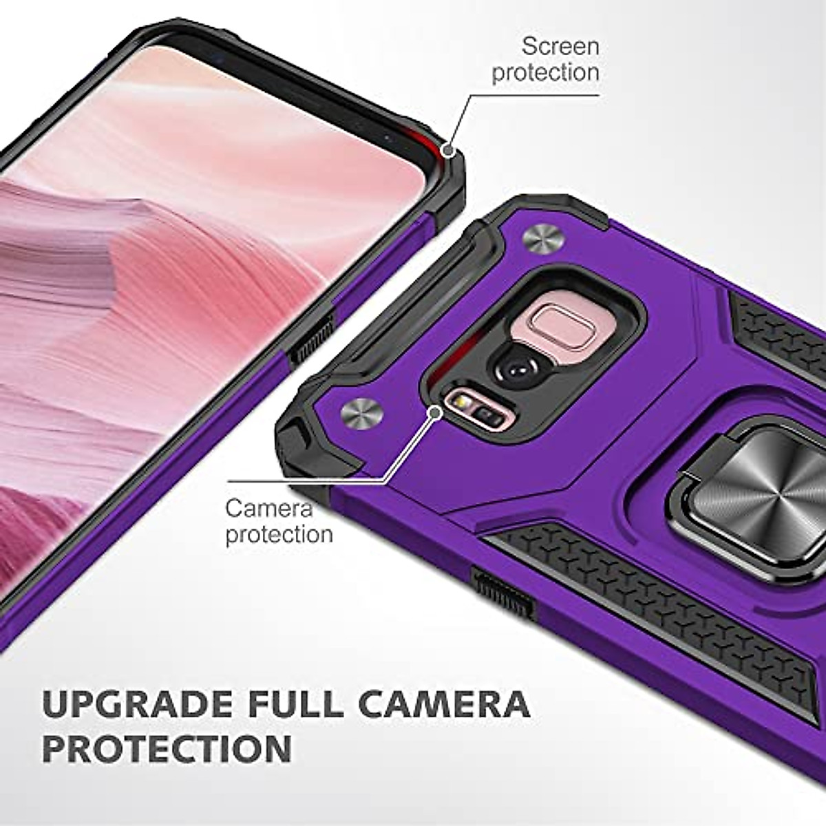 AYMECL for Samsung Galaxy S8 Case, Galaxy s8 Phone case with Self Healing Flexible TPU Screen Protector [2 Pack], Military Grade Double Shockproof with Kickstand Case for Samsung S8-Purple