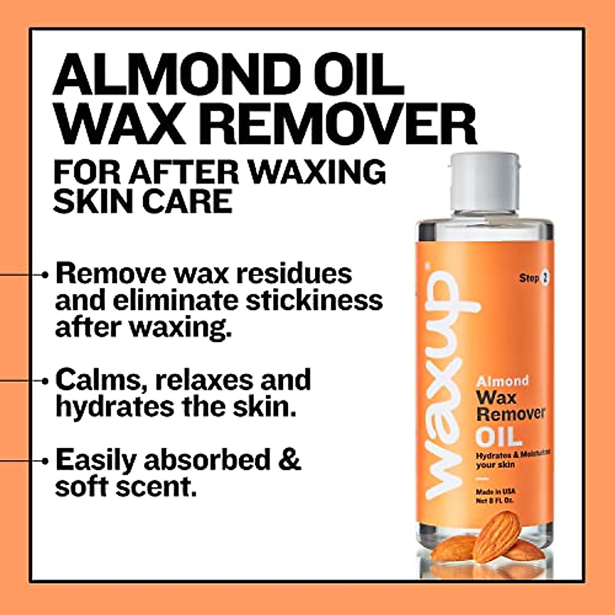 waxup Almond Oil Wax Remover (8 Fl. Ounces), After Waxing Skin Care Product, Post Wax Oil Cleanser for Professional and At Home Waxing For Women and Men.