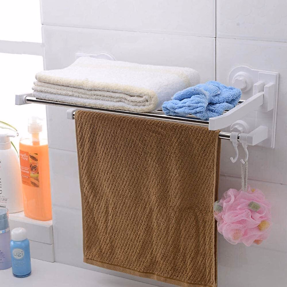 Towel Racks,Towel Rails, Towel Rack Traceless Adhesive Bathroom Shelf Kitchen Towel Bar Rail Stainless Steel Towel Holder Wall Mounted Towel Rack with Hooks
