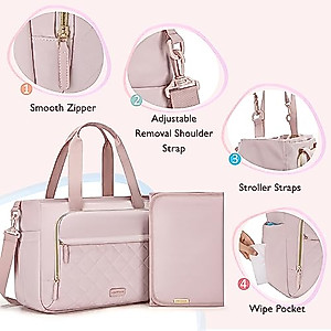 mommore Diaper Bag Tote with Changing Pad, Dry And Wet Compartment Large Capacity Baby Bag Crossbody Travel Maternity Bag, Pink