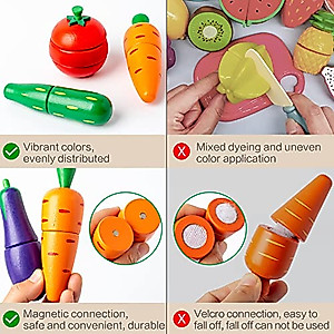 Magnetic Wooden Play Food for Kids Kitchen Cutting Fruits Toys for Toddlers Pretend Vegetables Gift for Boys Girls Educational Toys
