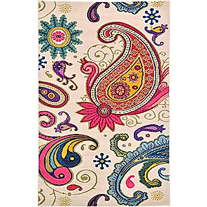Unique Loom Estrella Collection Colorful, Paisley, Floral, Abstract, Modern Area Rug, 5 x 8 ft, Beige/Pink