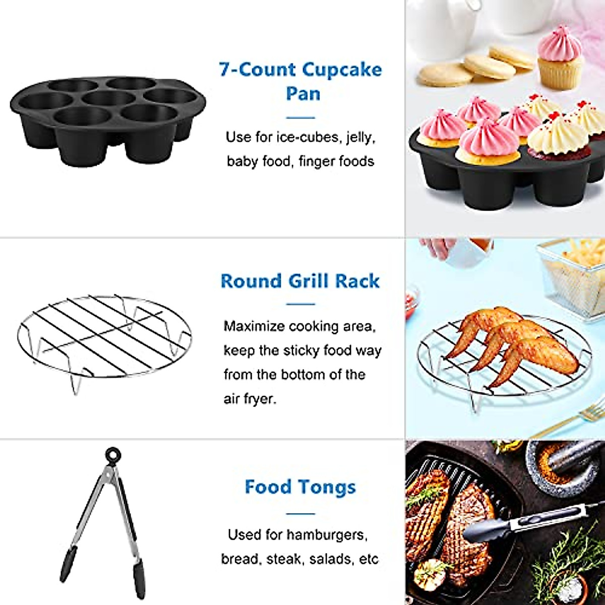 Air Fryer Accessories,14 pcs 8 Inch Air Fryer max xl Accessories,Power xl Air Fryer Accessories 5 QT Accessories Air Fryer 5.8 QT air fryer tools air fryer rack,for All Brands of Fryers (3.7QT-6.8QT)