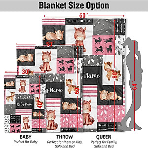 Ruby Star Personalized Baby Blanket for Girl, Cozy Plush Fleece Blanket, Custom Baby Name, Includes Baby Onesie and BIB, Bankets for Kid (Horse Woodland) Full