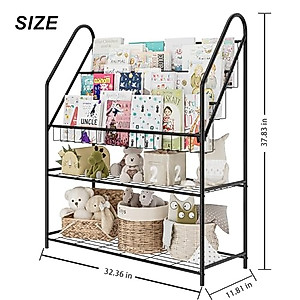 Emiosmt Black Bookcase for Children Metal Kids Bookshelves Modern Minimalist Toy Storage Large Bookshelf for Bookstore Bedroom, Classroom Furniture, Living, Library, Book Display Rack