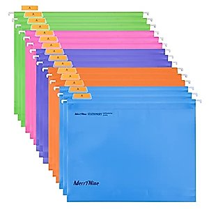 MerryNine Hanging File Folders, 15PCS Letter Size Suspension Files, Polypropylene Filing Cabinet Suspension Files with Tabs and Card Inserts for School Home Work Office Organization (Colorful)