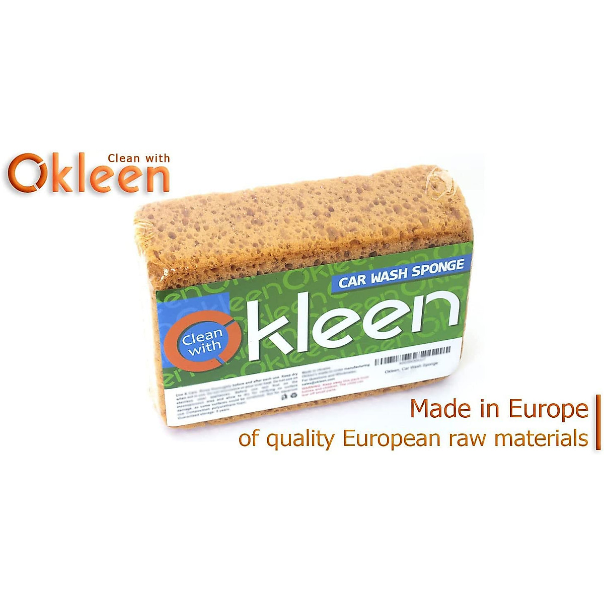 Okleen Car Wash Sponge. Made in Europe. 7.9x5.1x2.8 inches. Large Sponge for Auto, Truck, Motorcycle, Bike Washing. Boat Bail Sponge