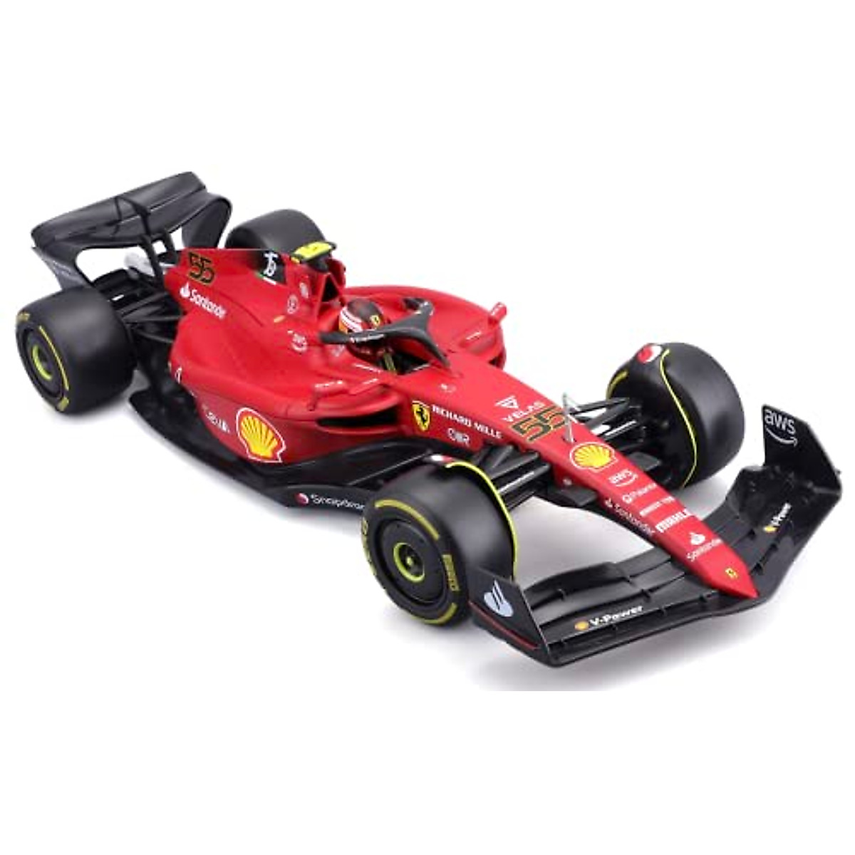 Bburago - 1/18 Scale Model Compatible with Ferrari Replica Miniature Model Compatible with Scuderia F1-75 # 55 Compatible with Carlos Sainz Season 2022 Formula 1 Scale Model Collectible (Red)