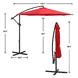 Nuu Garden 10ft Offset Patio Umbrella Outdoor Market Cantilever Umbrella, Easy Tilt Adjustment UV Protection 8 Ribs Sunbrella for Backyard, Poolside, Lawn and Garden, Red