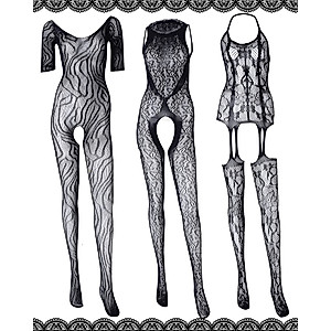 12 Pieces Women's Fishnet Lingerie Mesh Bodysuit Lace Smock Lingerie for Women (Fresh Style)