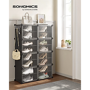 SONGMICS Shoe Rack, 8 Cubes Shoe Organizer with Doors, 32 Pair Plastic Shoe Storage Cabinet, for Bedroom, Entryway, Steel Frame, Plastic Panel, Black ULPC034B01