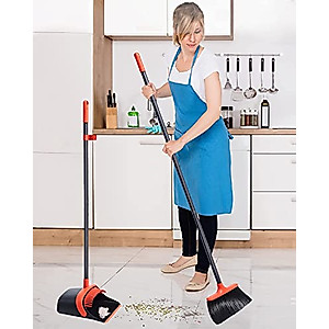 Broom and Dustpan, Broom and Dustpan Set for Home, Dustpan with 52" Long Handle Broom Combo Set, Standing Dustpan and Broom Set for Home Kitchen Room Office Lobby Floor Cleaning