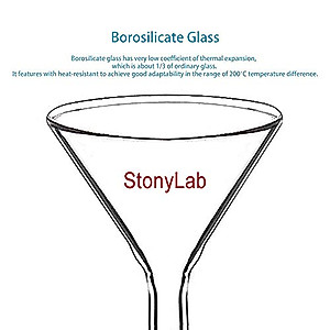 StonyLab Glass Short Stem Powder Funnel with 100 mm Top Outer Dimension and 24/40 Inner Joint Filter Funnel Glass Funnel