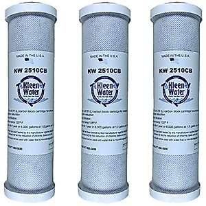 KleenWaterKW2510CB Filters Compatible with GE GXWH01C GXRV10ABL GXSV10C GXSL03C FXWTC, Carbon Block Replacement Filters, Set of 3