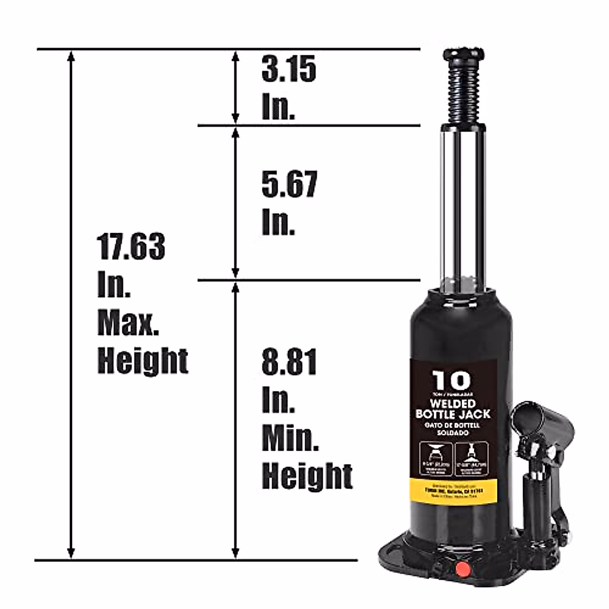 BIG RED 10 Ton (20,000 LBs) Torin Welded Hydraulic Car Bottle Jack for Auto Repair and House Lift, Black, AT91003BB