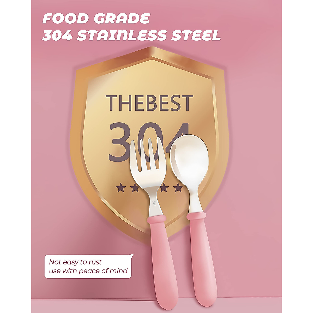 6 pcs Toddler Utensils, Stainless Steel Toddler Silverware Set with Round Handle, Baby Forks for Self Feeding, 3 Toddler Forks and 3 Toddler Spoons, BPA Free