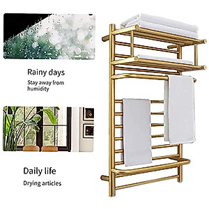 Bathroom Wall Heater Towel Warmers for Bathroom, Wall Mounted Electric Heated Towel Rack, 304 Stainless Steel Towel Dryer Rack Heated Towel Bars, Towel Rail Rack for Bathroom, Gold (Golden Hardwired