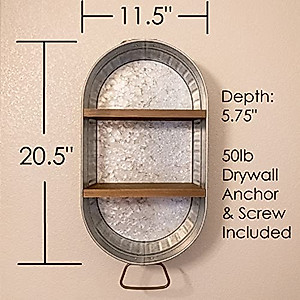 Galvanized Wash Tub with Shelves, Wall Hanging Shelf, Rustic Bathroom Shelf, Bathroom Wall Decor, Farmhouse Shelf, Mudroom or Laundry Shelf, Bathroom Organizer