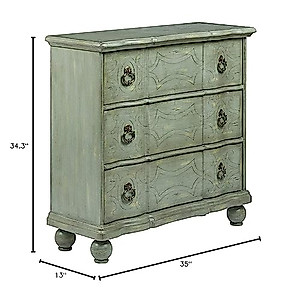 Madison Park Scroll Accent Chest - Hardwood Living Room 3-Drawer Storage - Antique Blue Green, Vintage Rustic Style Floor Cabinet, Multi (CHT015)