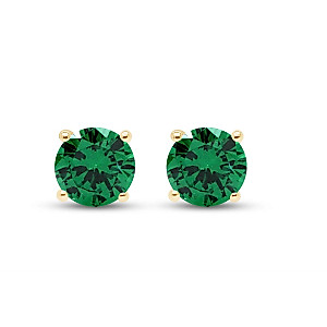 Simulated Green Emerald Round Shape Stud Earrings In 14K Yellow Gold Over Sterling Silver (1 Ct)