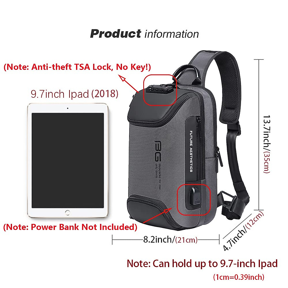 OZUKO Sling Backpack Sling Bag Crossbody Backpack Shoulder Casual Daypack Rucksack for Men (Gray)