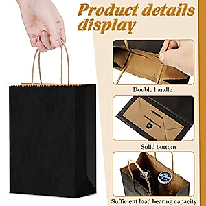 24 Set Gift Bags with Tissues Paper Kraft Favor Bags Goodie Bags Birthday Party Paper Bags for Wedding Baby Shower Christmas Party Supplies (Black)