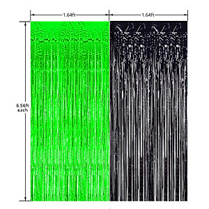 Green and Black Party Decorations, Birthday Decorations for Men Green Black Graduation Backdrop 2025 Black Green Backdrop Foil Fringe Curtains Halloween Party Photo Streamers (3 Pack)